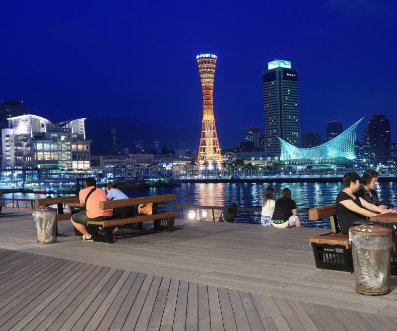 Kobe Harbour night view editorial photography. Image of background ...