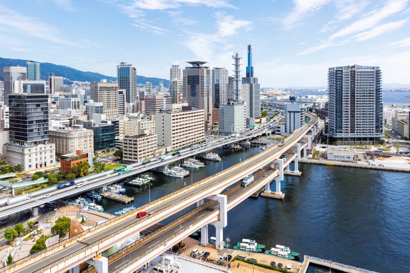 Kobe Skyline from Above with Port and Elevated Road in Japan Editorial ...