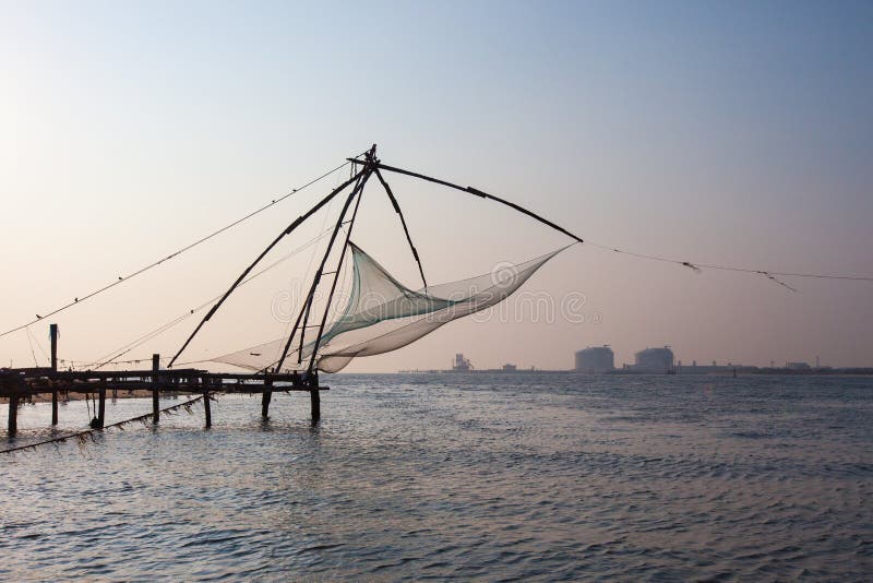 Kochi, India. Chinese Fishing Nets Stock Photo - Image of fish, fishnet ...
