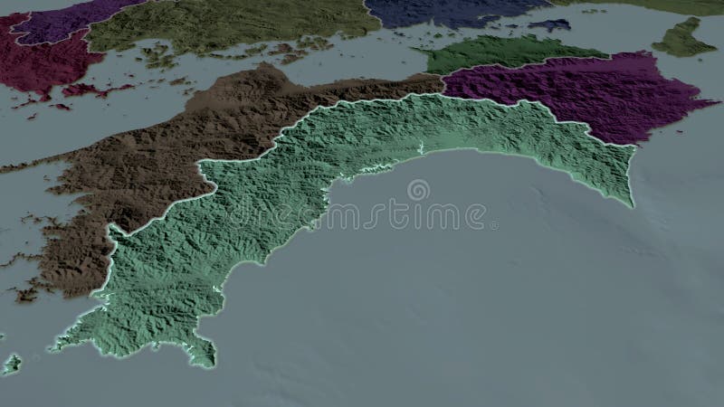 Kochi, Japan - Highlighted with Capital. Administrative Stock ...