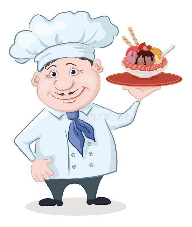 Kock Med Glass Och Jordgubbar Vektor Illustrationer - Illustration av ...