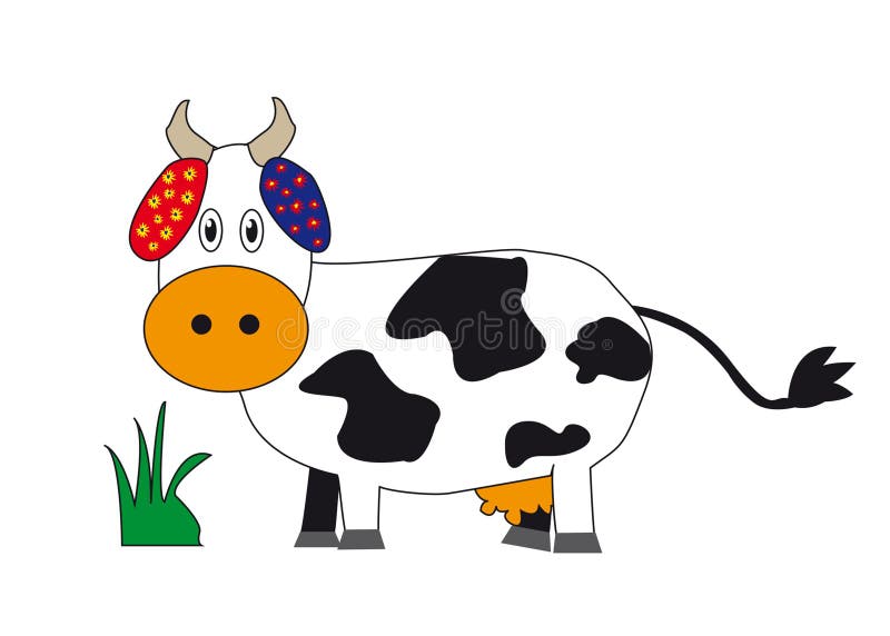 Koe met bloemen vector illustratie. Illustration of gras - 43028901