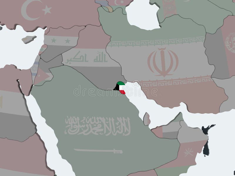 Kaart van Koeweit met vlag stock illustratie. Illustration of voorwerp ...