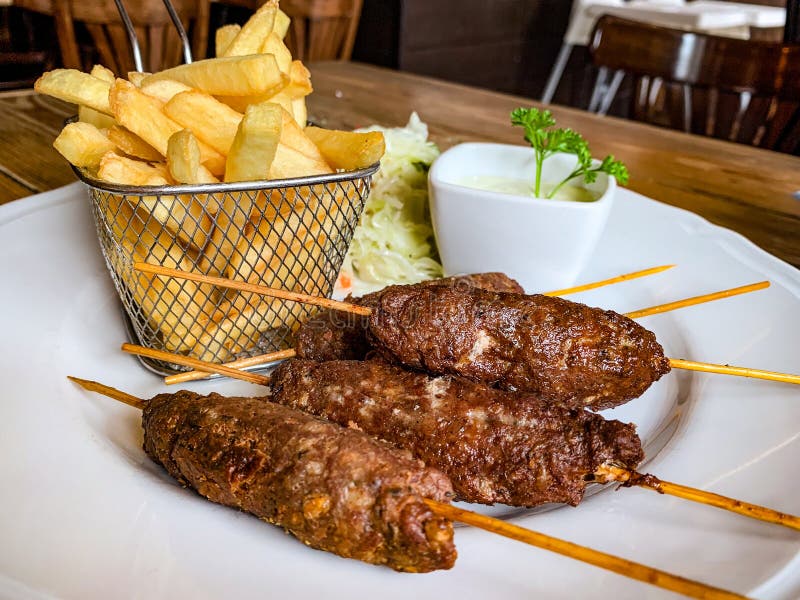 Kofta served with fries stock photo. Image of syrian - 350598268