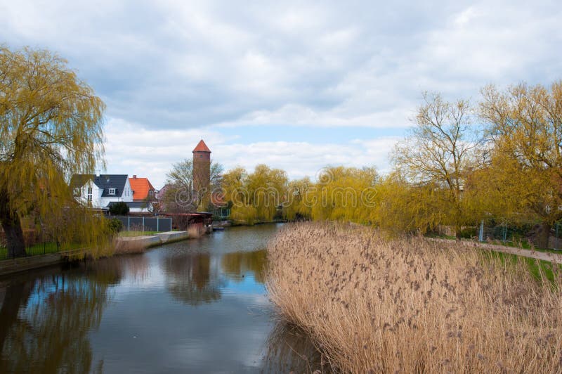 Koge river in Denmark stock image. Image of water, town - 100532621