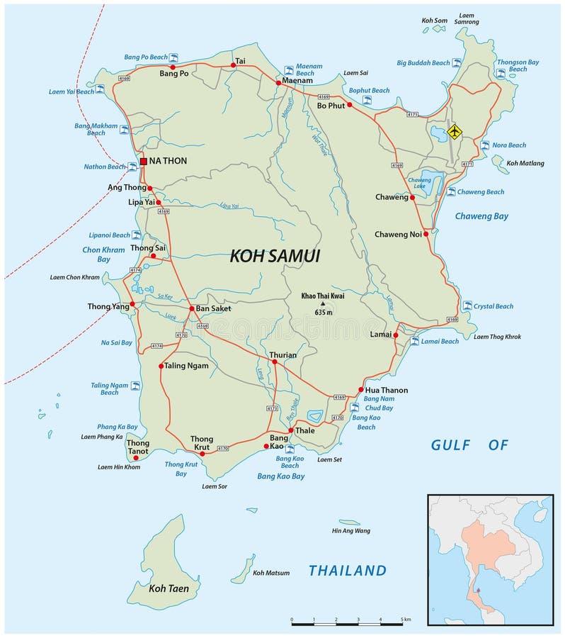 Koh Samui Road and Beach Vector Map Stock Vector - Illustration of ...