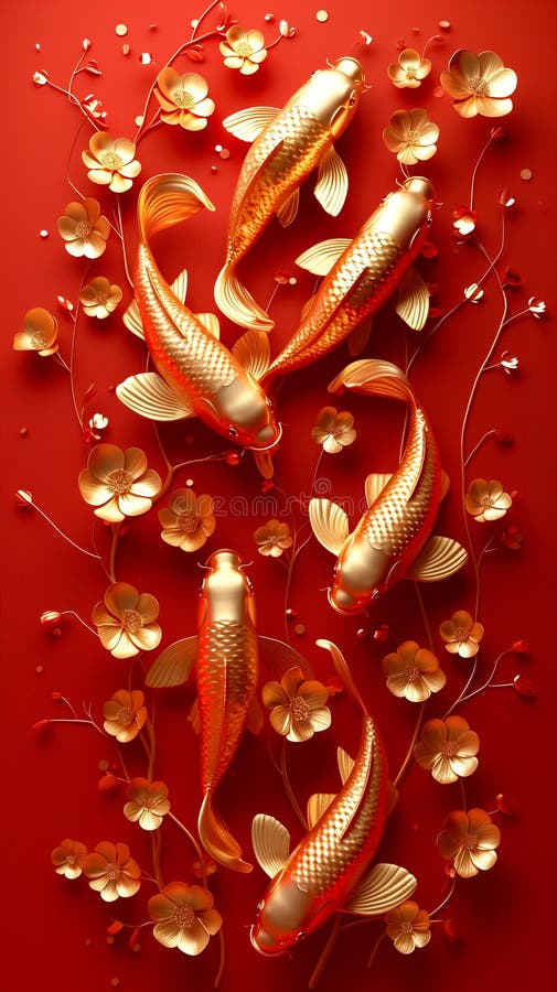 Koi Carp or Koi Fish on Red Background Stock Illustration ...