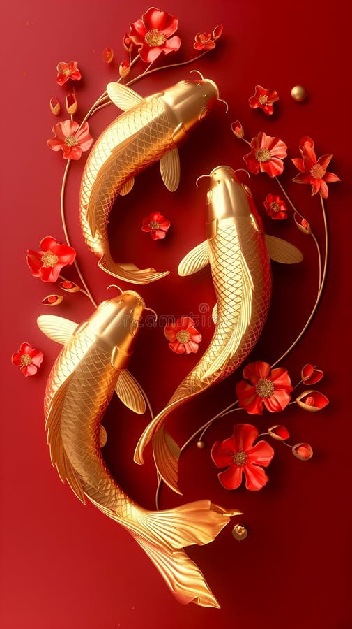 Koi Carp or Koi Fish on Red Background Stock Illustration ...