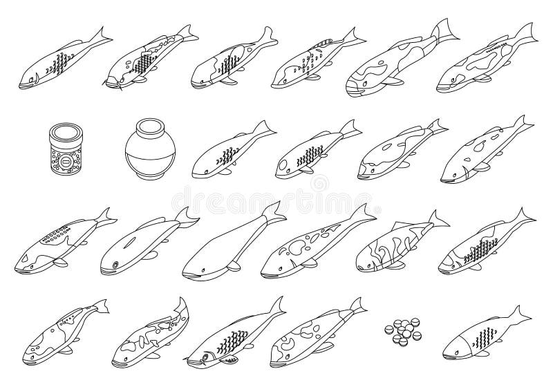 Koi Carp Icons Set Vector Outline Stock Vector - Illustration of ...
