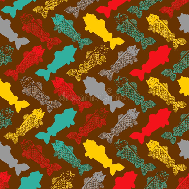 Seamless Japanese Pattern with Asian Koi Fishes Swimming in Water ...