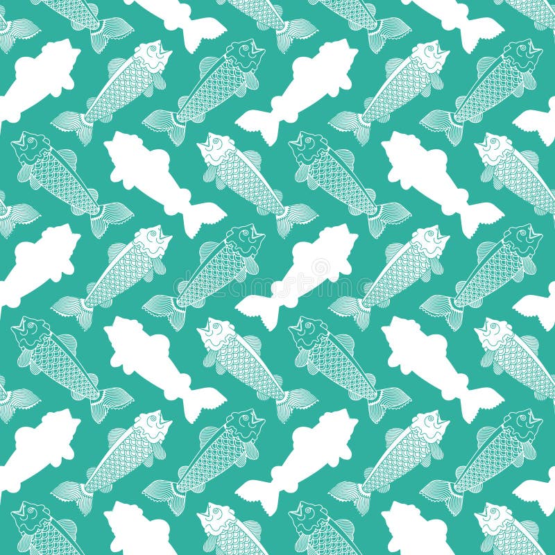 Seamless Japanese Pattern with Asian Koi Fishes Swimming in Water ...