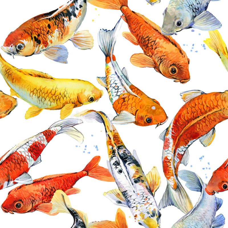 Koi Carp Seamless Pattern. Watercolor Fish Background Illustration ...