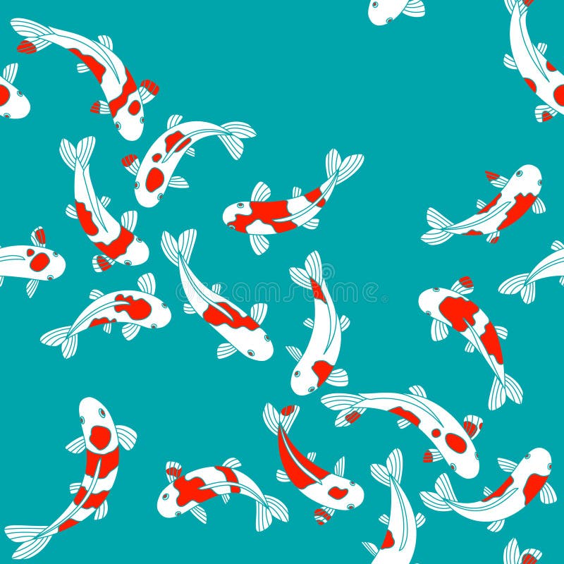 Koi Carps in a Japanese Pond. Vector Seamless Japanese Fish Pattern on ...