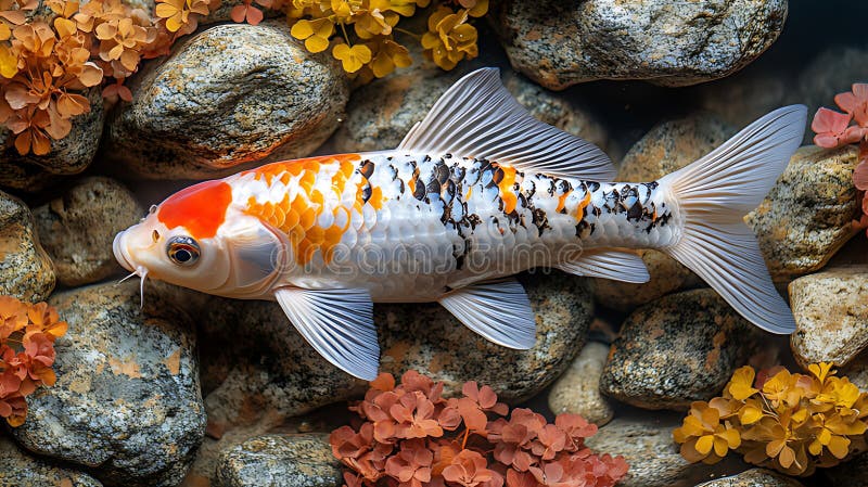 Koi Fish Aquarium Rocks Plants Swimming Tranquility Stock Illustration ...