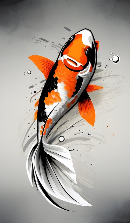 Koi Fish in Calligraphy Style with Splash Effect Stock Illustration ...