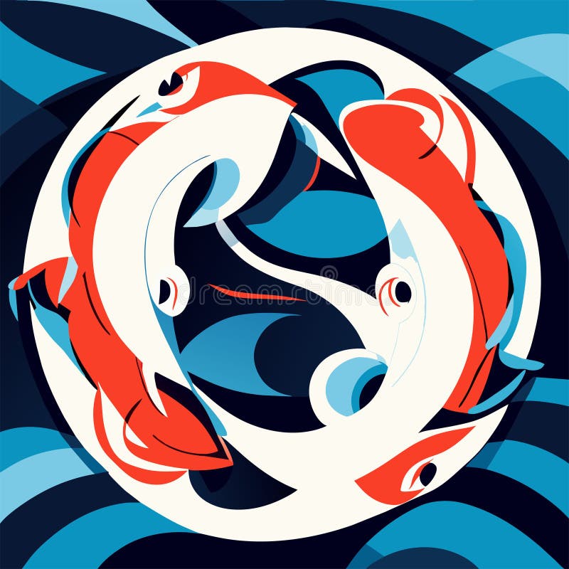 Koi Fish in a Circle. Vector Illustration in Cartoon Style Stock Vector ...