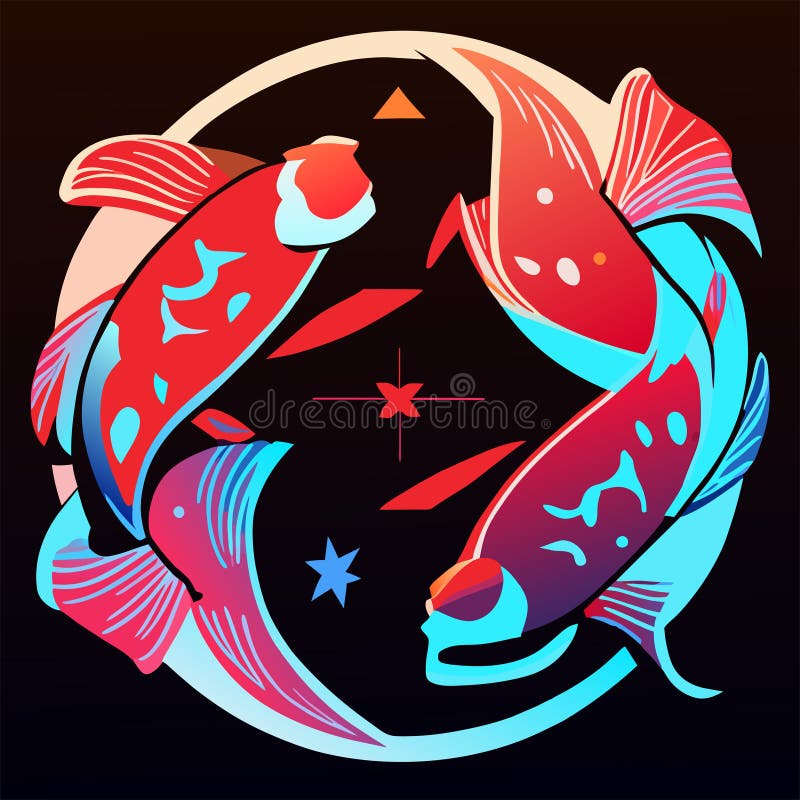 Koi Fish in a Circle. Vector Illustration in Cartoon Style Stock Vector ...