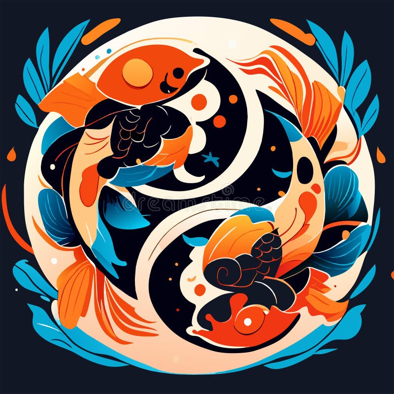 Koi Fish in the Circle. Vector Illustration in a Cartoon Style Stock ...