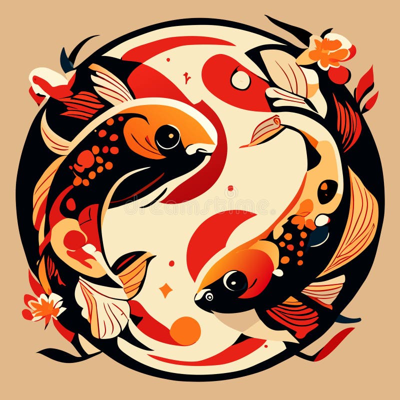 Koi Fish in a Circle. Vector Illustration. Japanese Style Stock Vector ...