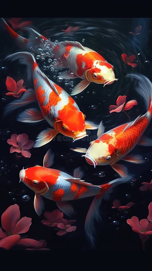 Koi Fish Collage on Dark Background. Generative AI Stock Illustration ...