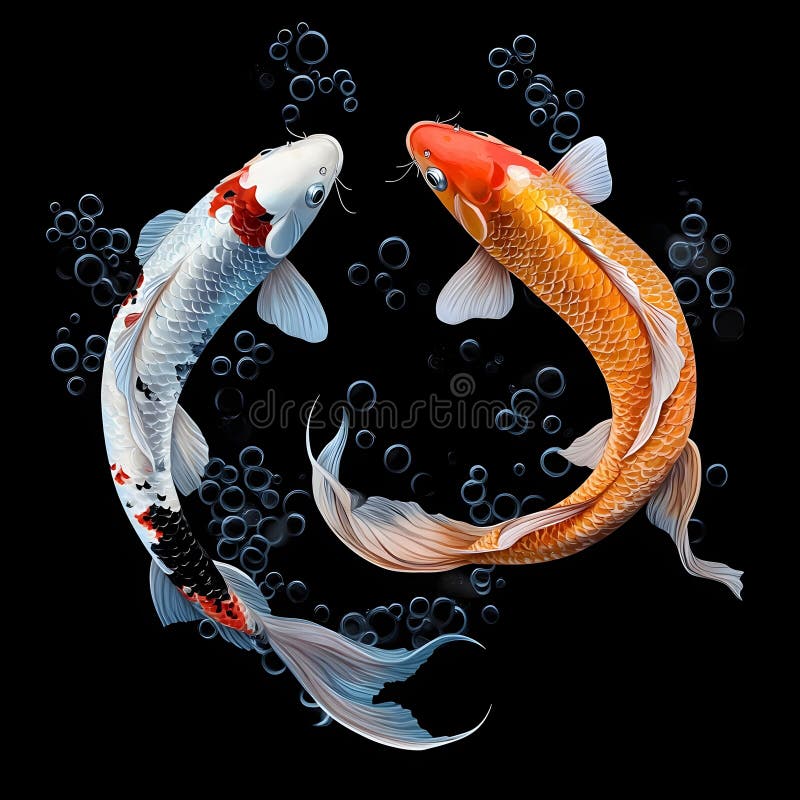 Koi Fish Dance: Aquatic Elegance Stock Illustration - Illustration of ...