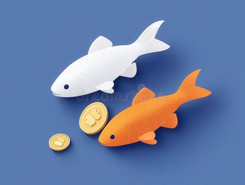 Koi Fish and Gold Coins Symbolize Prosperity and Good Fortune Stock ...