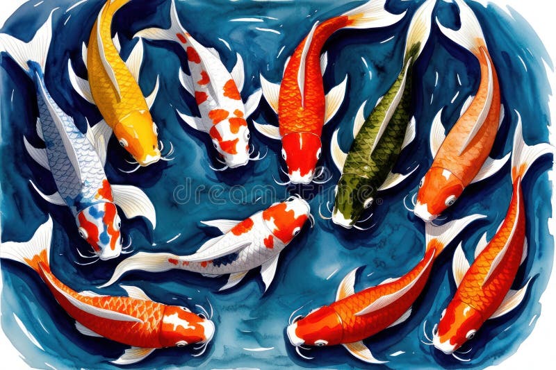 Koi Fish, Made Using Watercolor Technique, Delight with Bright Colors ...