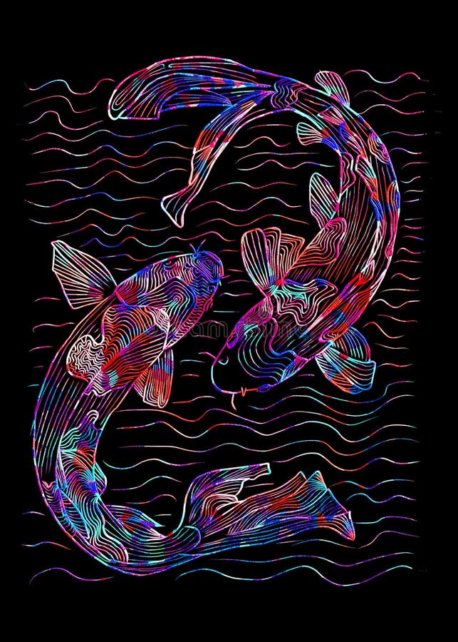 Koi fish neon art stock illustration. Illustration of design - 341388397