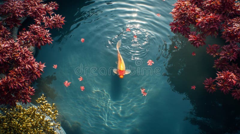 Koi Fish are Painted in Traditional Ink As they Swim Beneath Stock ...