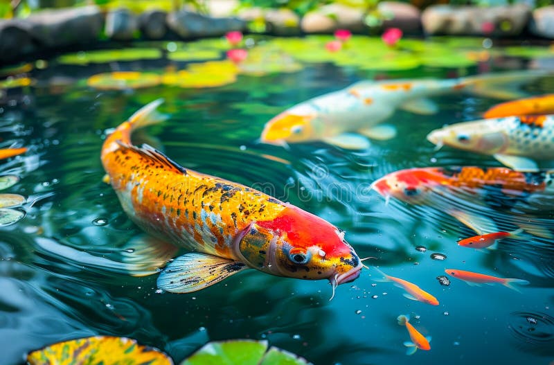 Koi Fish in the Pond. Majestic Koi Fish Gracefully Swimming in a Clear ...