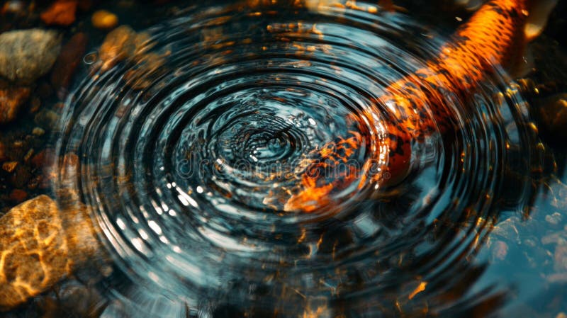 Koi Fish Ripples in Dark Water Stock Illustration - Illustration of ...