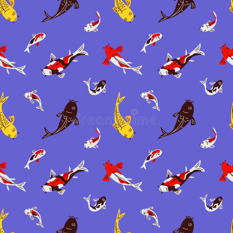 Koi Fish Seamless Pattern on Blue Background Stock Vector ...