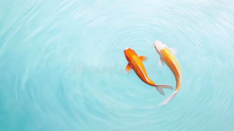 Koi Fish Swimming Gracefully in Clear Blue Water, Creating Ripples ...