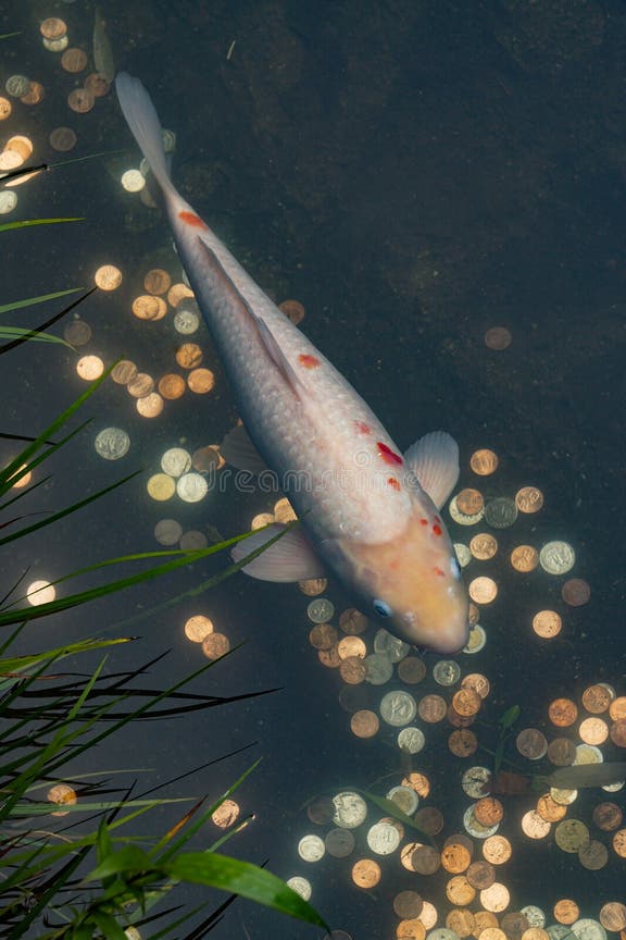 Koi Fish Swimming Over Coins Stock Image - Image of shiny, money: 209949151