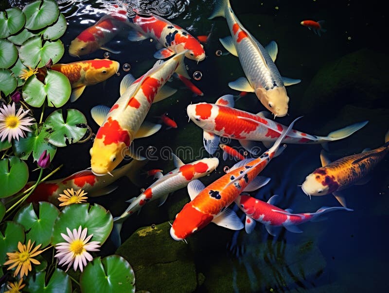 Koi Fish Swimming in the Pond Made with Generative AI Illustration ...