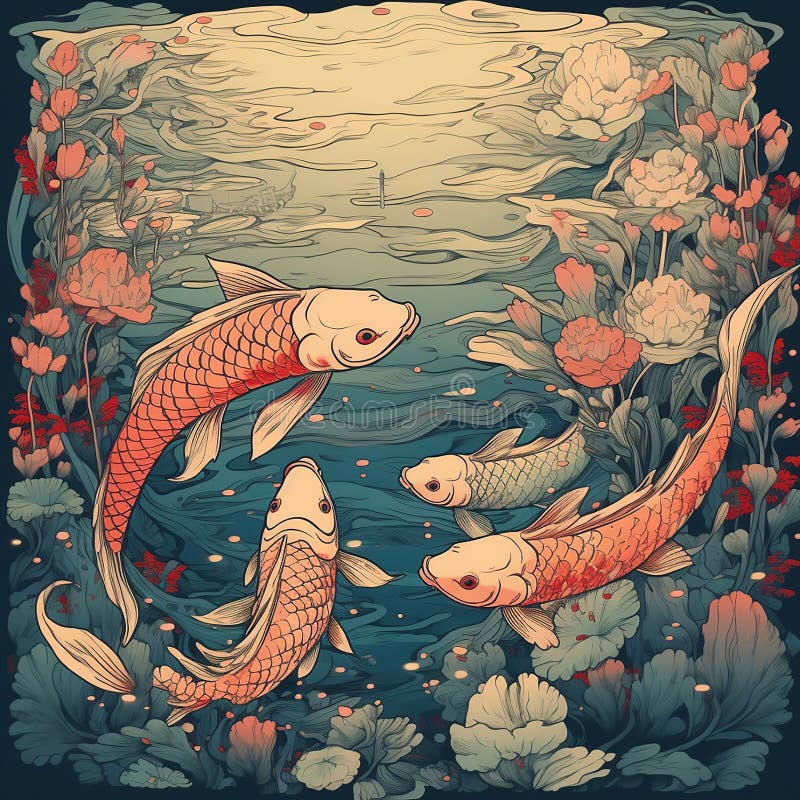 Koi Fish Swimming in a Serene Pond is a Beautiful. Generative Ai Stock ...