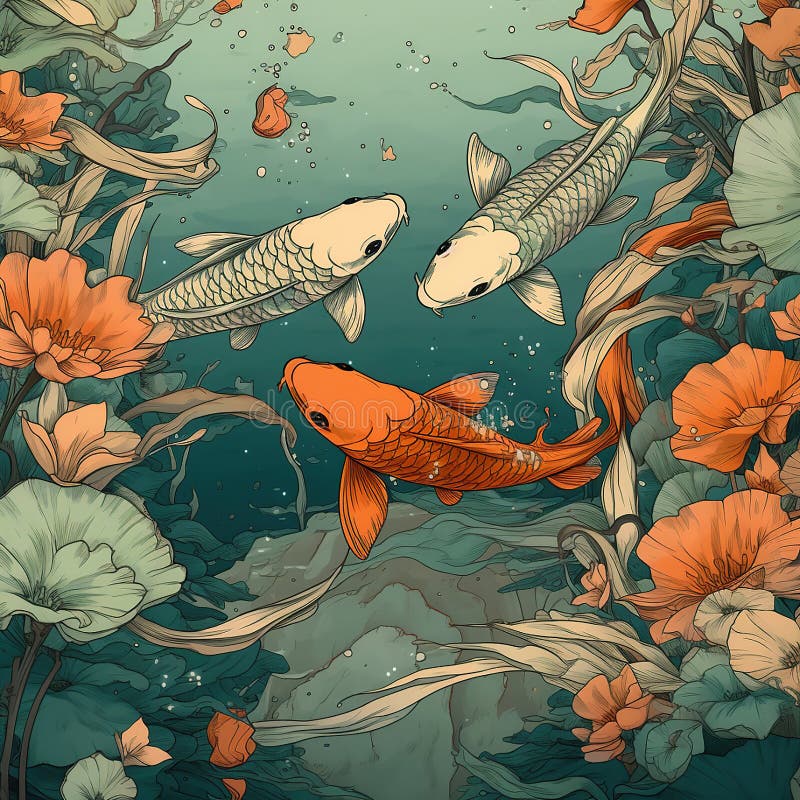 Koi Fish Swimming in a Serene Pond is a Beautiful. Generative Ai Stock ...