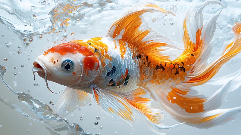Koi Fish Swimming, Underwater, Bubbles, Aquatic, Serenity, Poster Stock Illustration ...