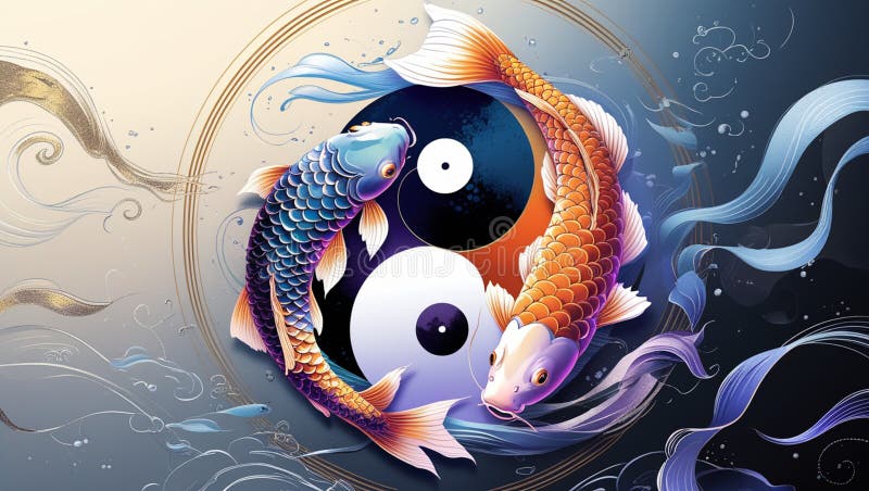 Koi Fish Swimming Yin and Yang Stock Illustration - Illustration of ...