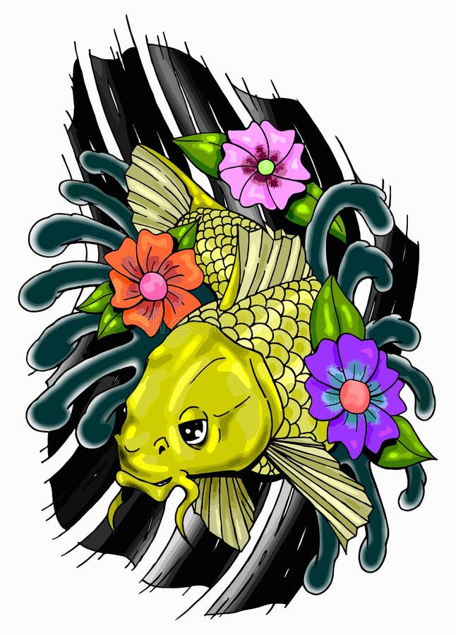 Koi Fish Tattoo Flash Set. Set of Labels and Elements. Vector Set ...