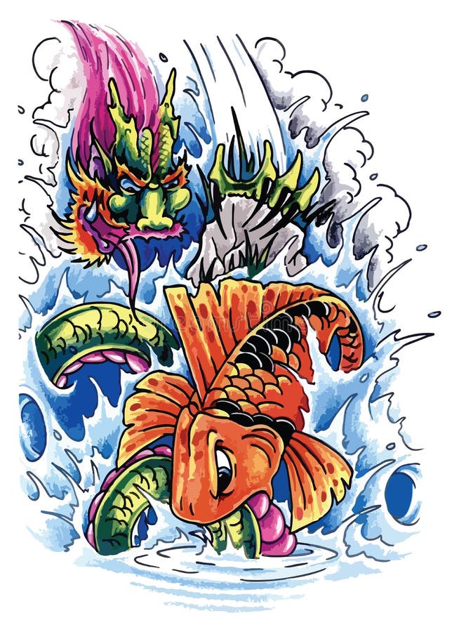 Koi Fish Tattoo Flash Set. Set of Labels and Elements. Vector Set ...