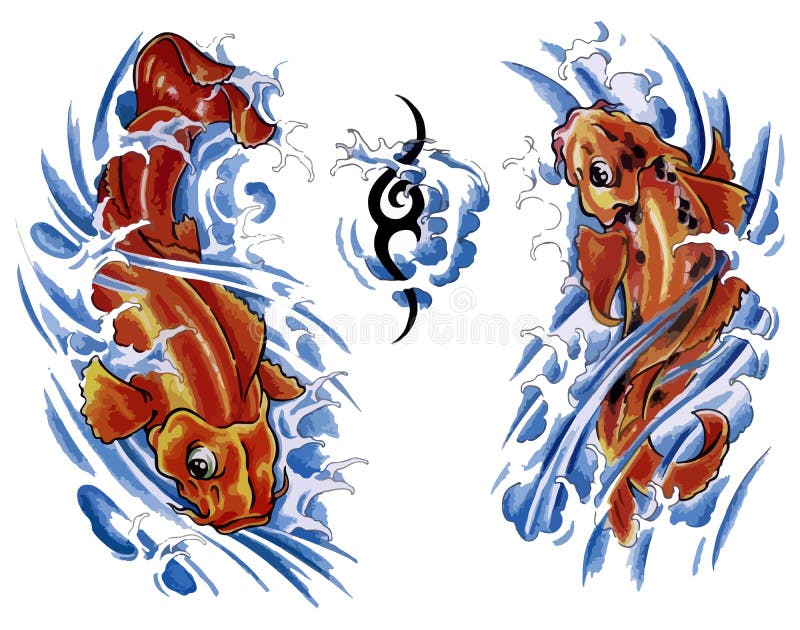 Koi Fish Tattoo Flash Set. Set of Labels and Elements. Vector Set ...