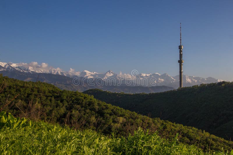 Kok Tobe Hill and Mountains View in Spring, Almaty, Kazakhstan Stock ...