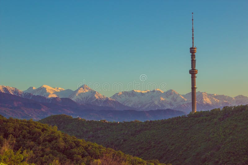 Kok Tobe Hill and Mountains View in Spring, Almaty, Kazakhstan Stock ...