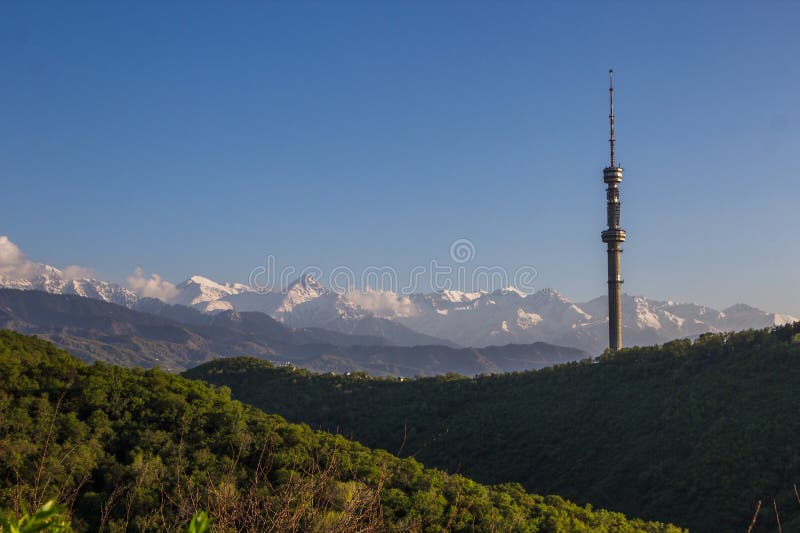 Kok Tobe Hill And Mountains View In Spring, Almaty, Kazakhstan Stock ...