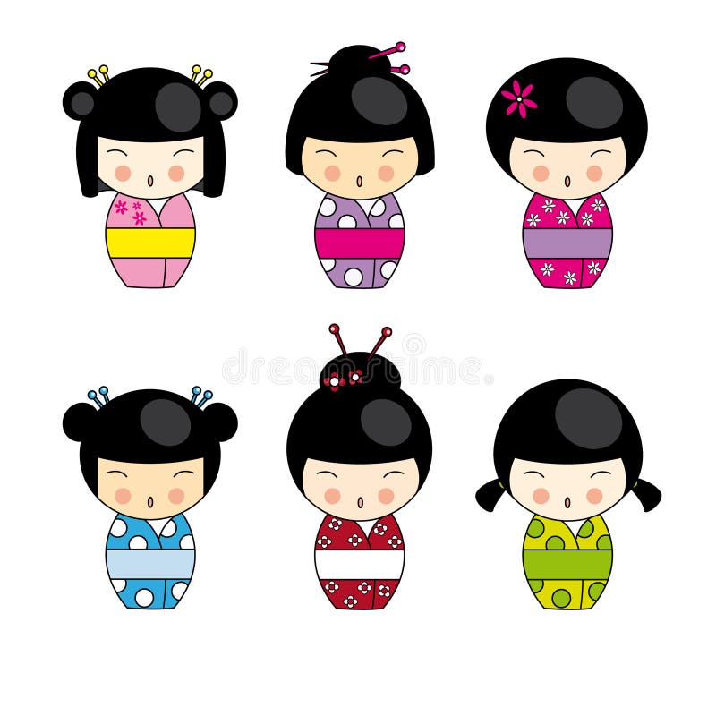 A Series of Cute Japanese Kokeshi Characters. Stock Vector ...