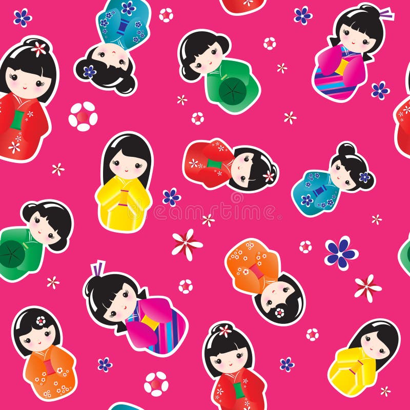 A Series of Cute Japanese Kokeshi Characters. Stock Vector ...