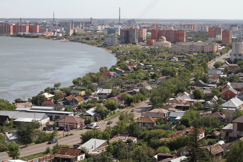 Kokshetau City Aerial View of the Streets and Lake Kopa Stock Photo ...