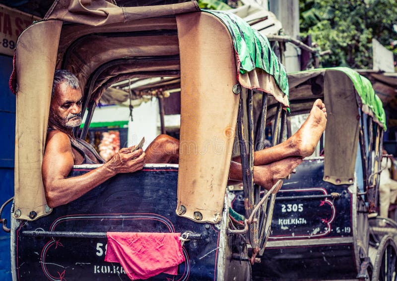 Kolkata, India - August 28, 2019: Rickshaw Van Puller in Street of ...
