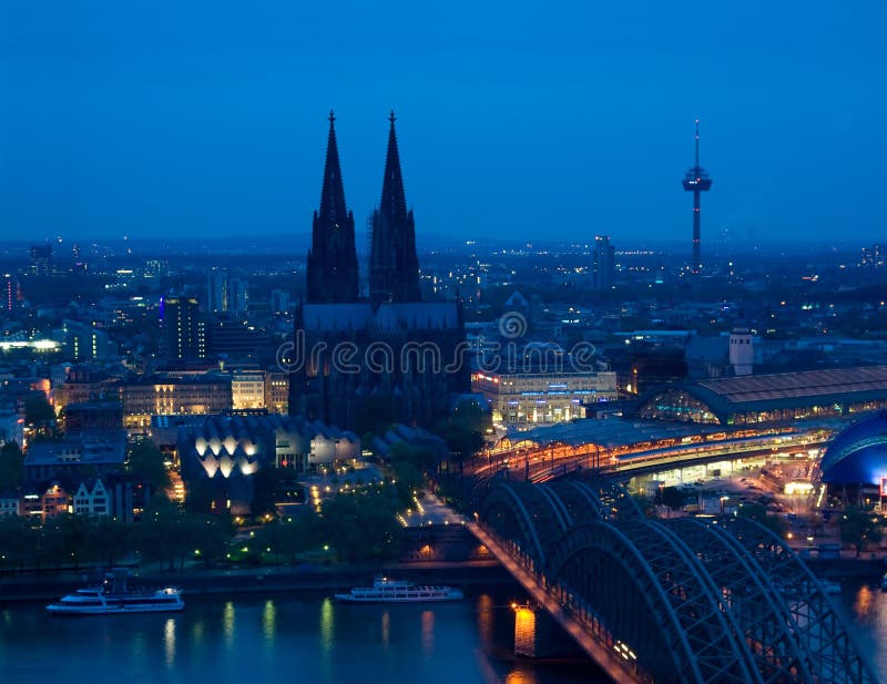 Aerial View on Cologne at Night Stock Photo - Image of innenstadt ...